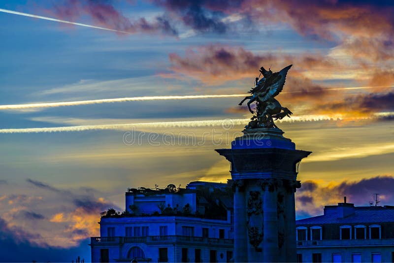 Alexander III Bridge Sunset Cityscape Stock Photo - Image of paris ...