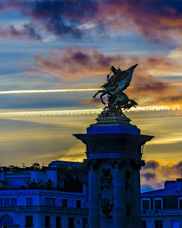 Alexander III Bridge Sunset Cityscape Stock Photo - Image of city ...