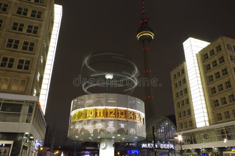 Alexanderplatz and World Time Clock in Berlin at Night Editorial Image ...