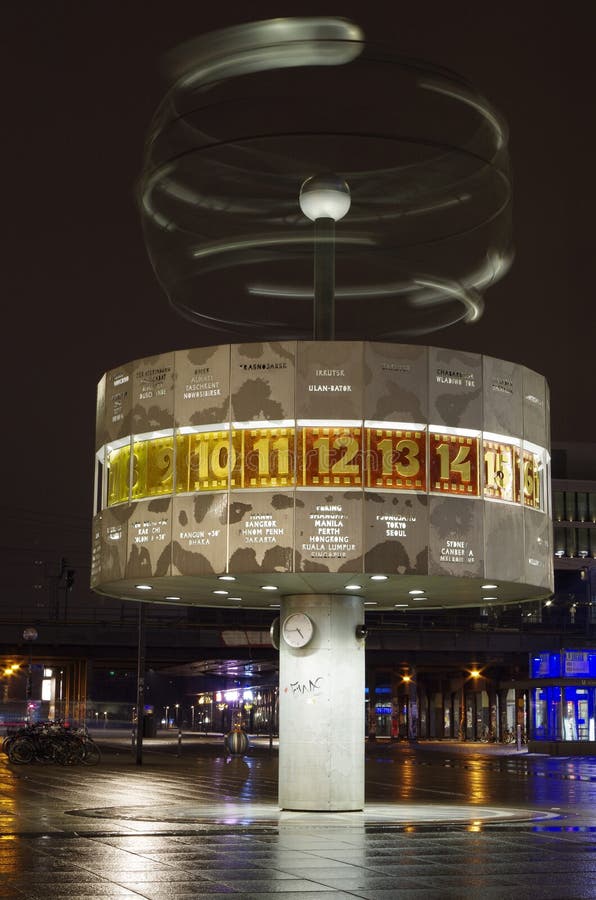 Alexanderplatz and World Time Clock in Berlin at Night Editorial ...