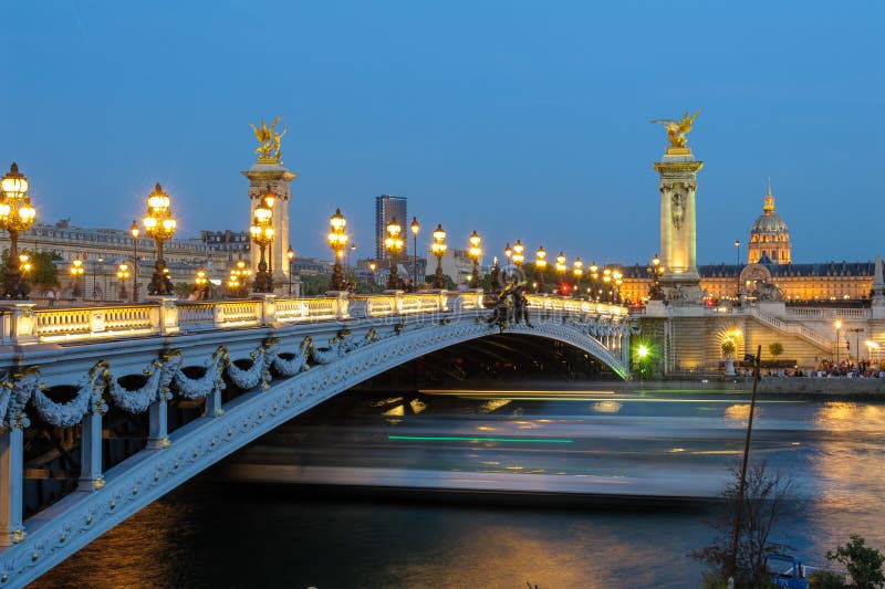 Alexandre 3 Bridge at Night Stock Image - Image of architecture ...