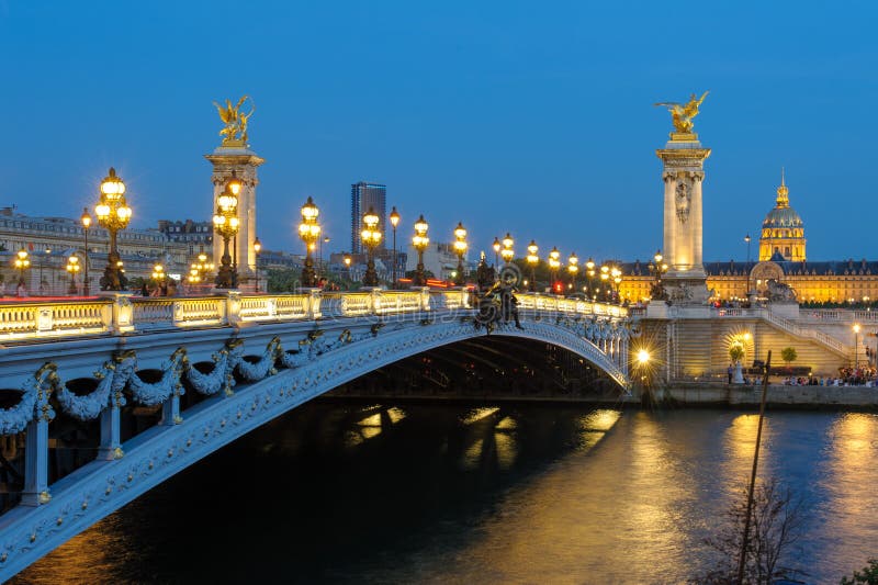Alexandre 3 Bridge at Night Stock Photo - Image of blue, france: 56311048