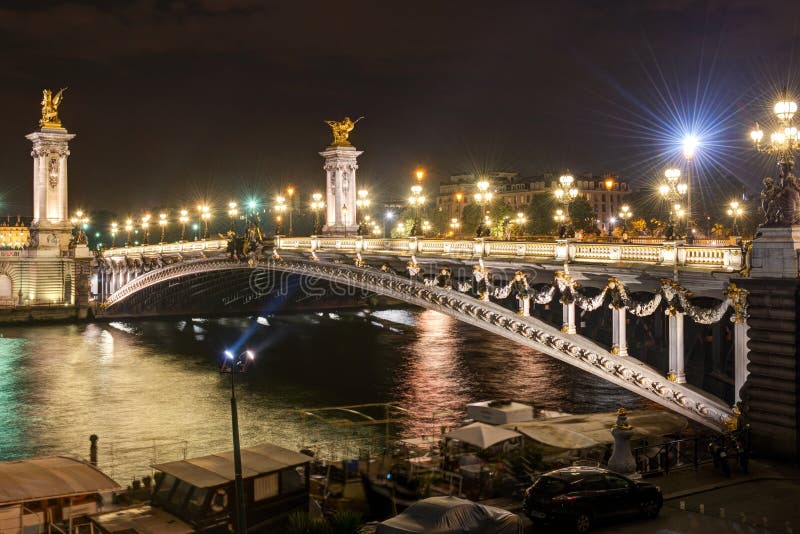 Alexandre III Bridge at Night in Paris Stock Photo - Image of night ...