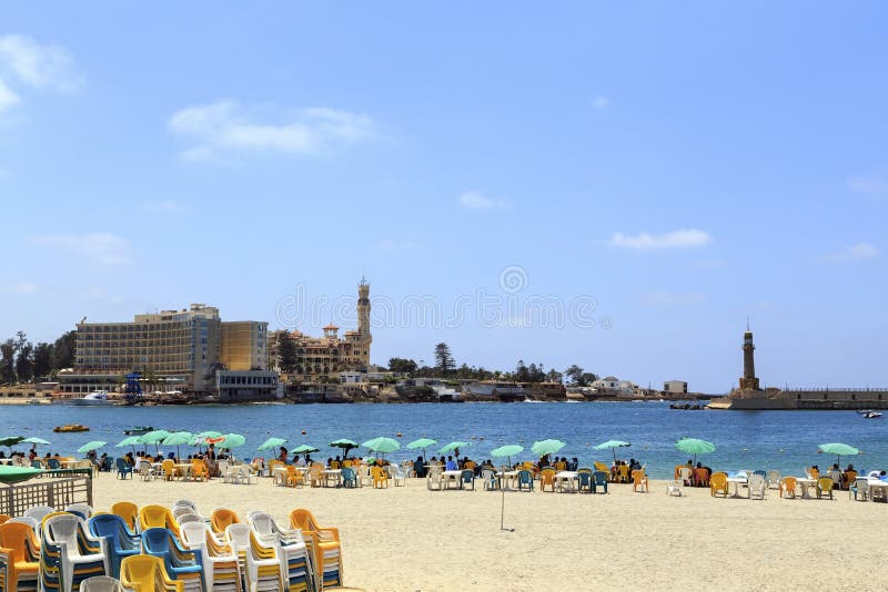 Alexandria ,Egypt - JULY 15 ,2015: Unidentified People on the Beach ...