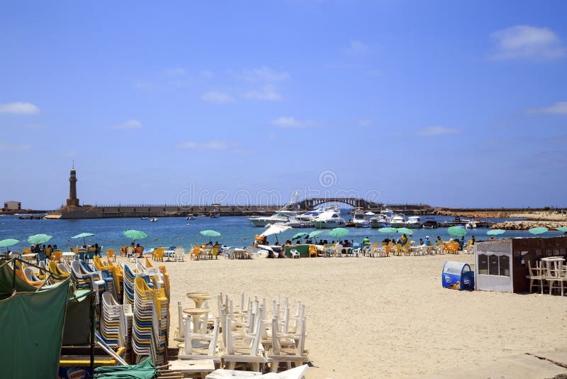 Alexandria ,Egypt - JULY 15 ,2015: Unidentified People on the Beach ...