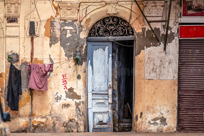Egypt, Old Doors in the Poor District of Alexandria at Sunny Day ...