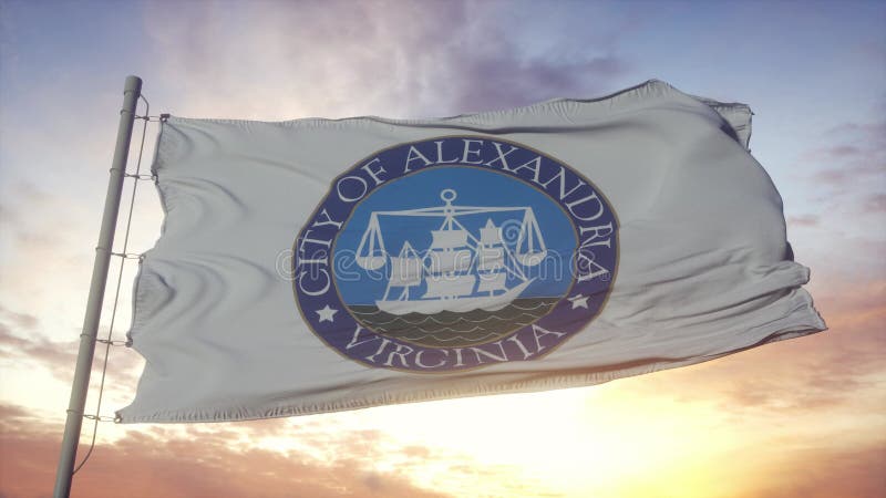 Alexandria Flag, Virginia, Waving in the Wind, Sky and Sun Background ...
