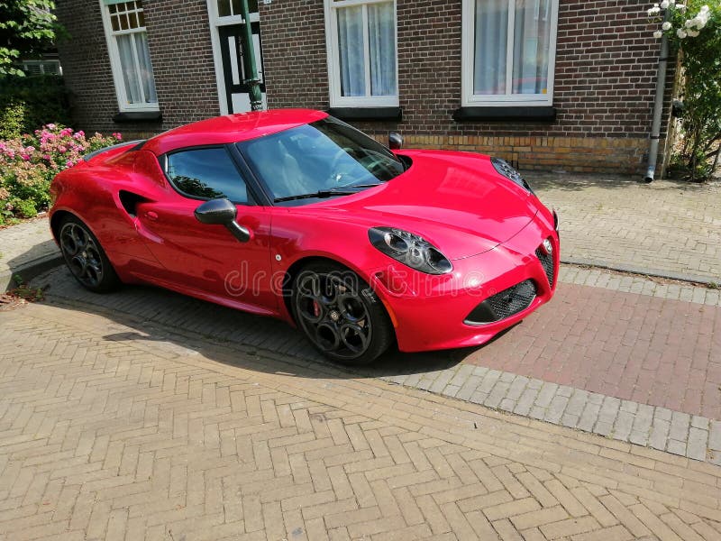 Alfa Romeo 4c red editorial stock photo. Image of netherlands - 183418368