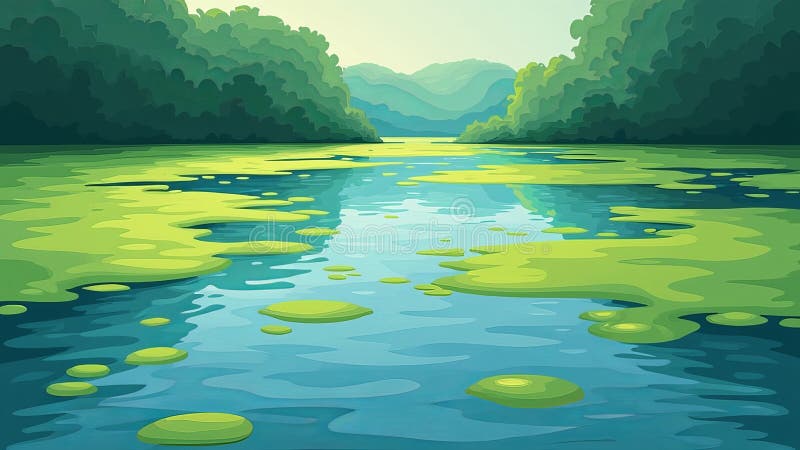 Algae Bloom in Freshwater Lake. Environmental Pollution, Eutrophication ...
