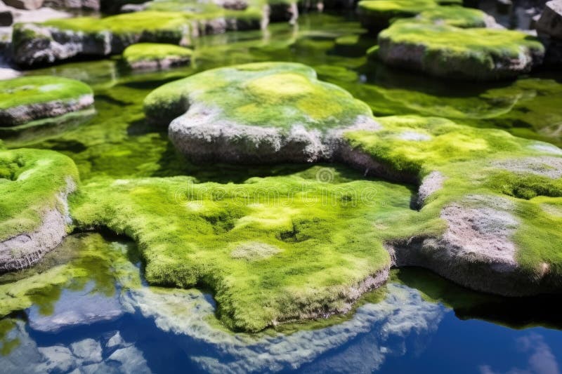Algae-covered Stones Surrounded by Hot Spring Water Stock Illustration ...