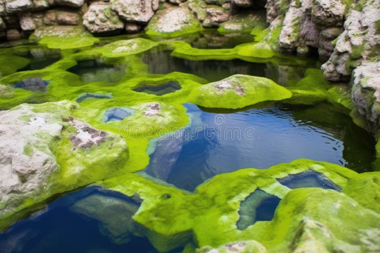 Algae-covered Stones Surrounded by Hot Spring Water Stock Illustration ...