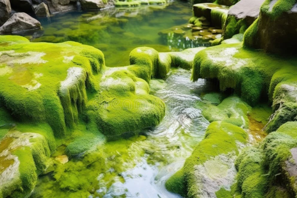 Algae-covered Stones Surrounded by Hot Spring Water Stock Illustration ...