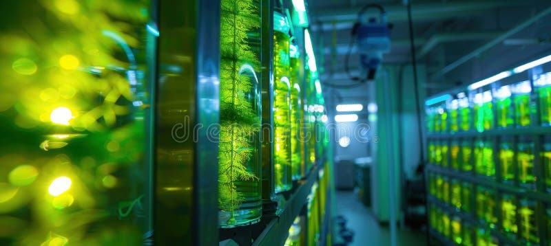 Algae Cultivation Tubes in Vertical Stacks with LED Lights in ...