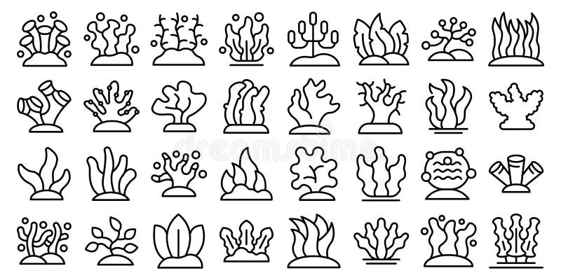 Algae Icons Set Outline Vector. Spirulina Plant Stock Vector ...