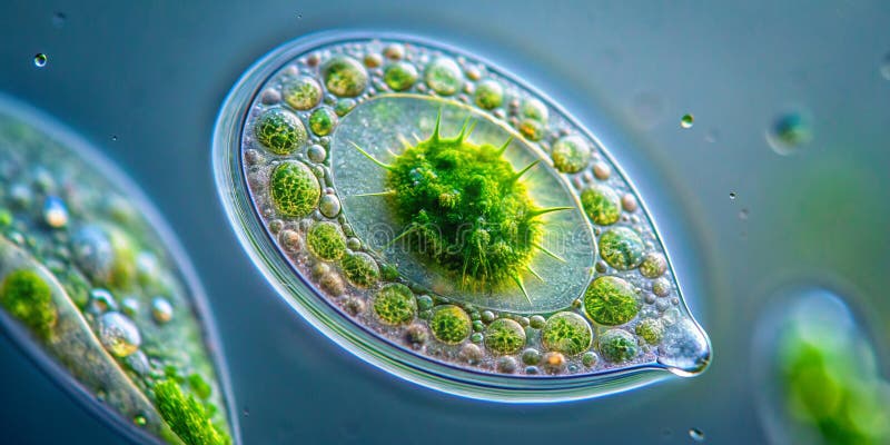 Algae or Plankton in a Water Droplet Under the Microscope Showcasing ...