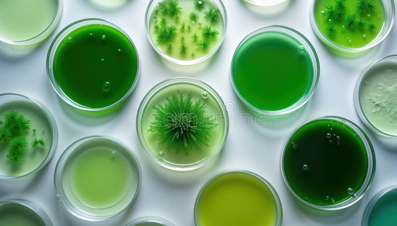 Algae Samples in Petri Dishes. Scientific Lab Setup for Biofuel ...