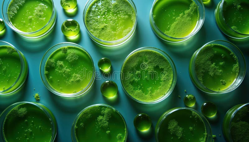 Algae Samples in Petri Dishes. Scientific Study for Biofuel Research ...