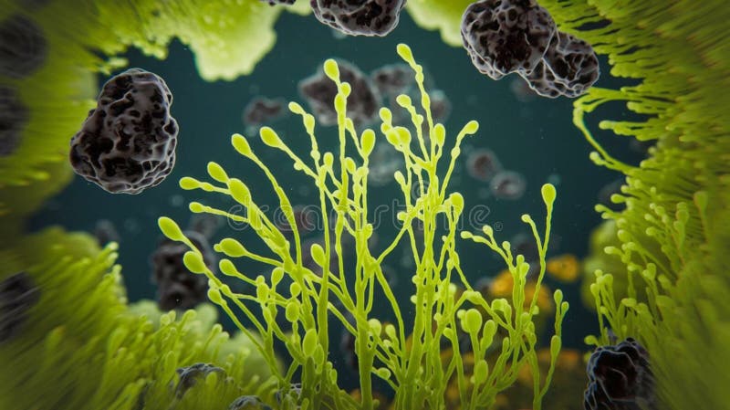 Algae Under Microscopic View with Visible Cells. Bright Field ...