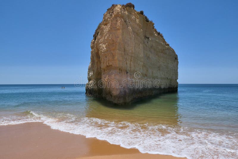 Algarve Beach, Ship Rock in Atlantic Ocean, Cova Redonda Stock Image ...