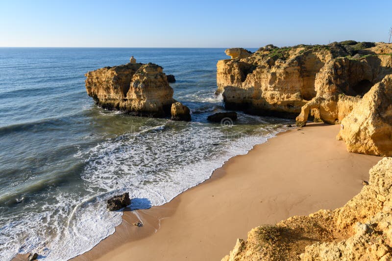Algarve Sandy Beach with Rocks Stock Image - Image of beautiful ...