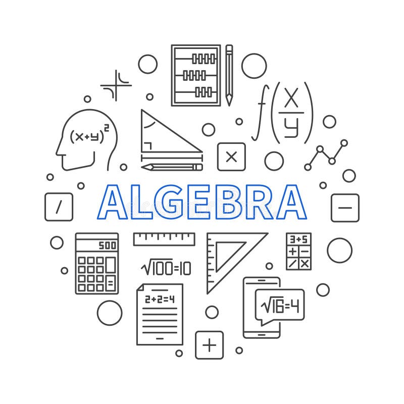 Algebra Concept Outline Horizontal Blue Banner - Vector Illustration ...
