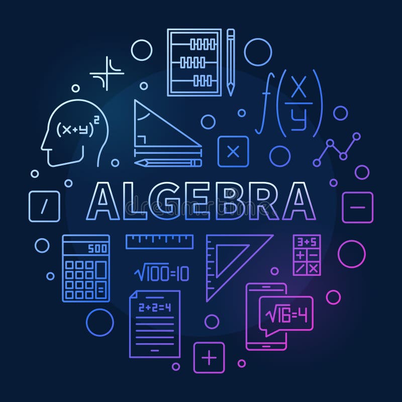 Algebra Concept Outline Horizontal Blue Banner - Vector Illustration Stock Vector - Illustration ...
