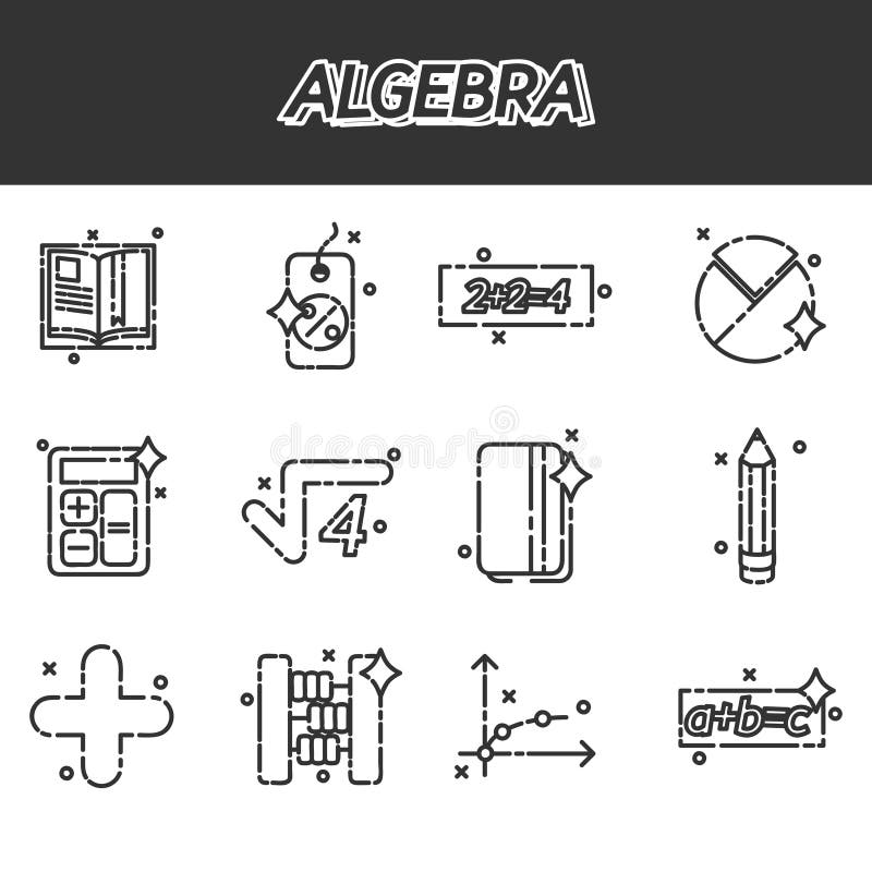 Algebra icons set stock vector. Illustration of infographic - 91112478
