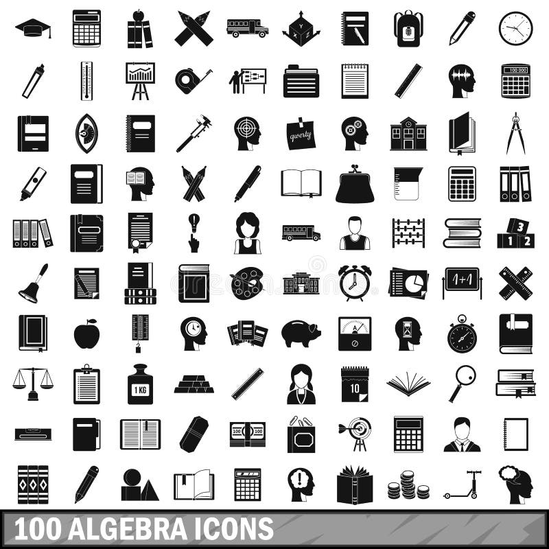 100 Algebra Icons Set, Simple Style Stock Vector - Illustration of ...