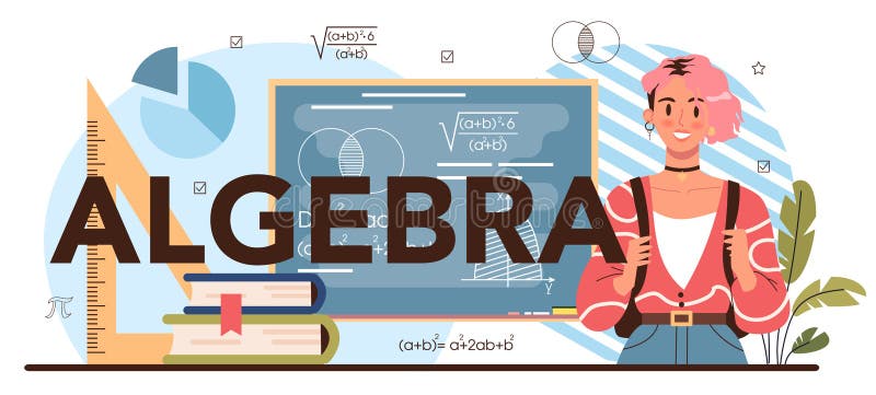Algebra Typographic Header. Students Studying Math at School Stock ...