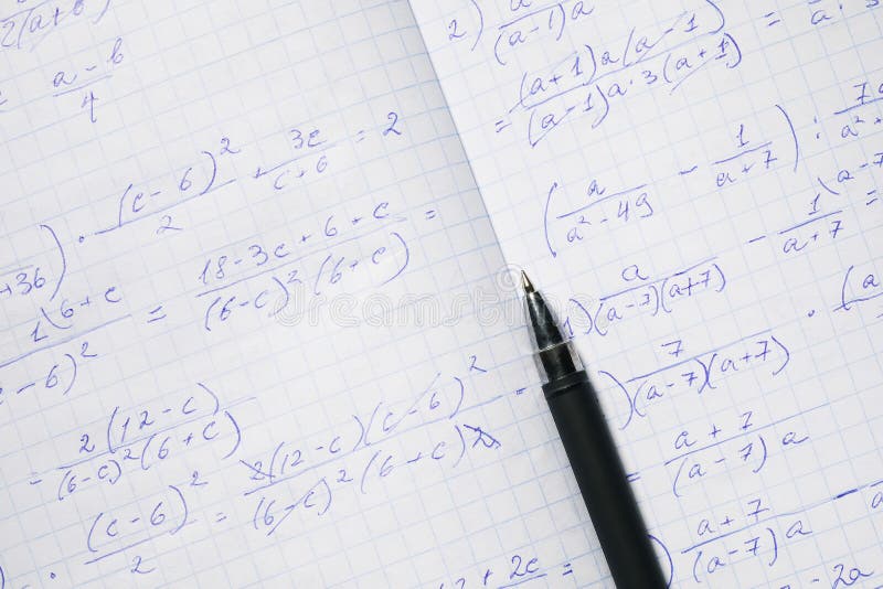 Algebraic Calculations in Open Notebook with Black Pen. White Graph ...