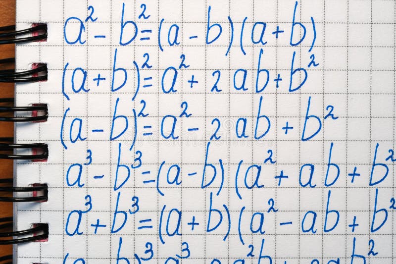 Algebraic Expressions Written in Blue Ink on a Grid Notebook Page Stock ...
