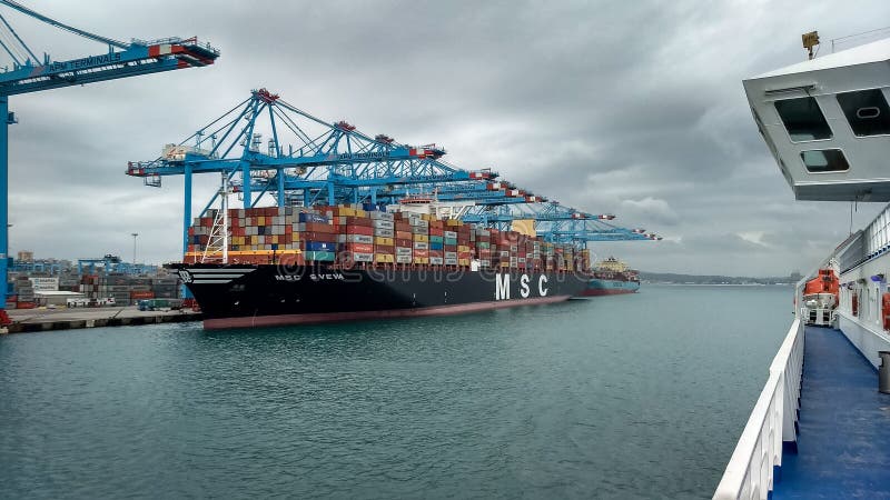 MSC Cargo Ship with Container Freight in Commercial Port Editorial ...