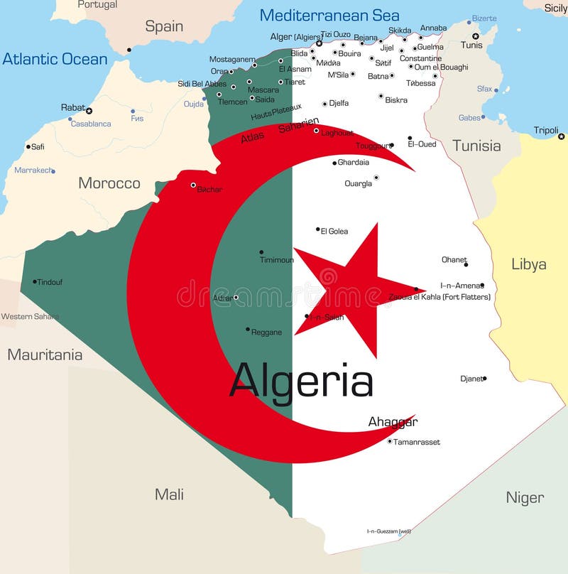 Map of Algeria with National Flag Stock Vector - Illustration of ...