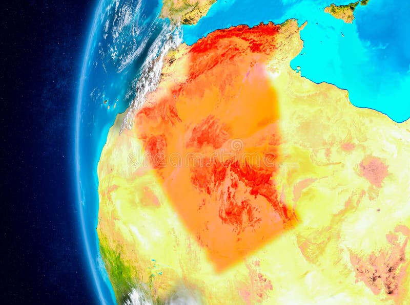 Algeria on Earth at night stock photo. Image of borderlines - 124867708