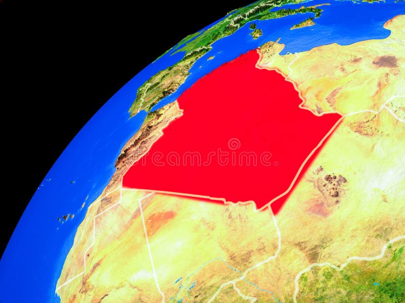 Algeria on Earth in red stock illustration. Illustration of render ...