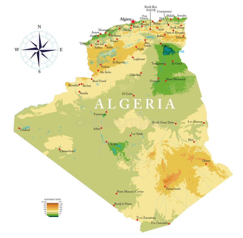 Algeria Highly Detailed Physical Map Stock Vector - Illustration of algeria, batna: 261527218