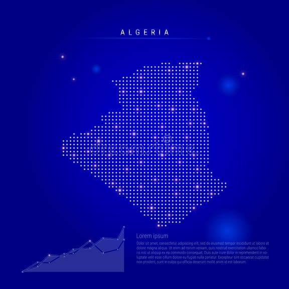 Algeria Illuminated Map with Glowing Dots. Dark Blue Space Background ...