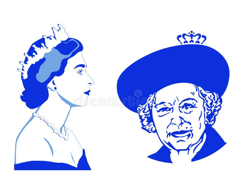 Queen Elizabeth Face Portrait Young and Old Blue Editorial Photo ...