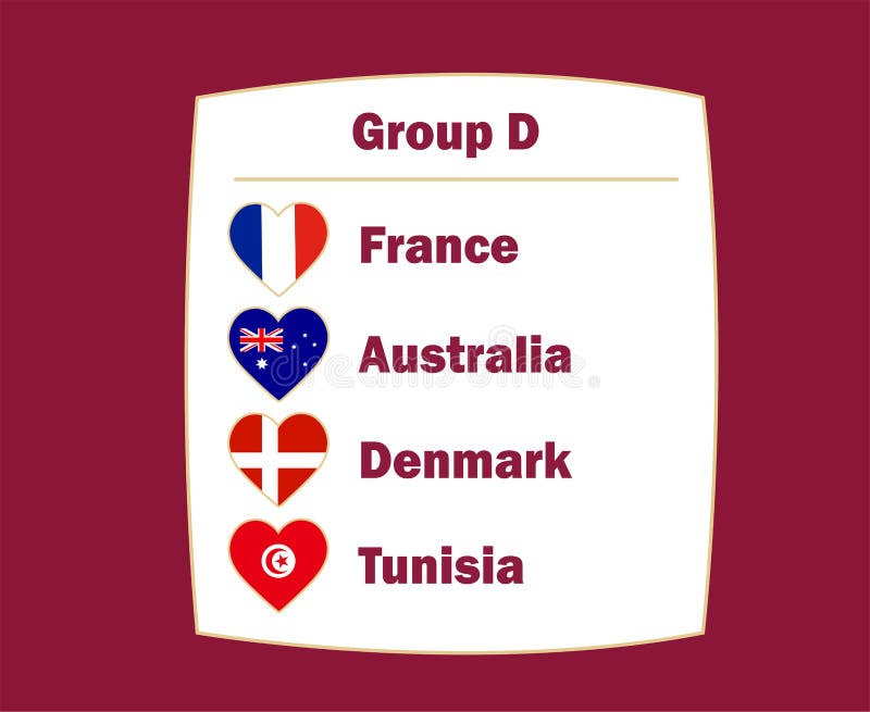 France Danemark Australia and Tunisia Flag Heart Countries Group D ...