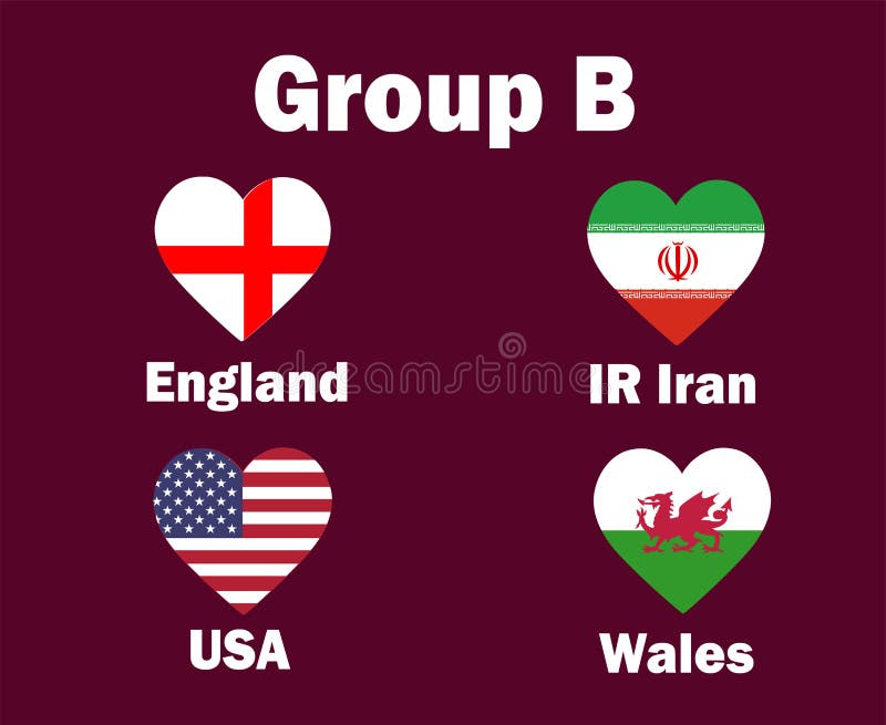 United States England Wales and Iran Flag Heart Group B with Countries ...