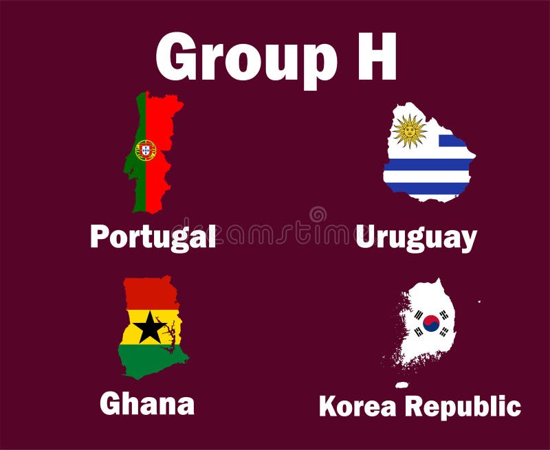 Portugal South Korea Uruguay and Ghana Map Flag Group H with Countries ...