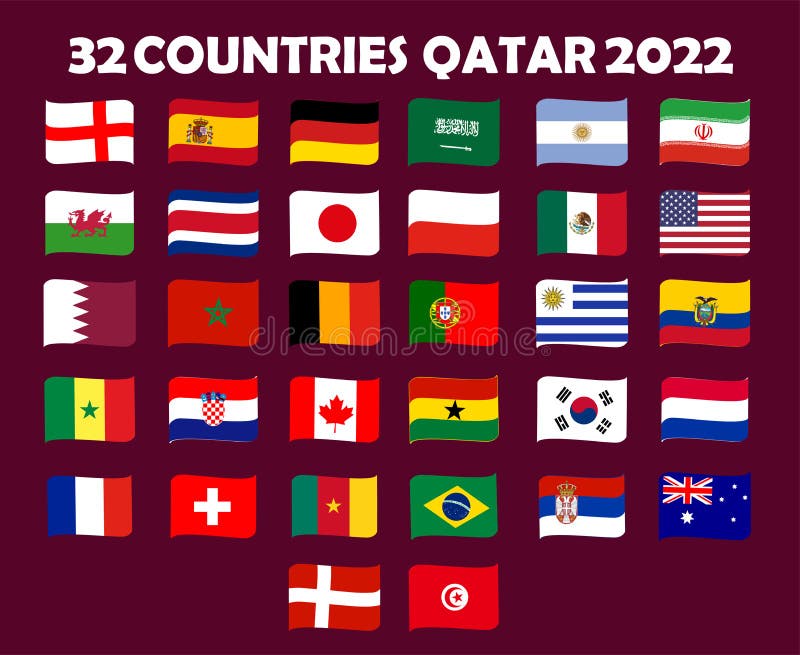 32 Countries Map Flag with Names Symbol Design Football Final Stock ...