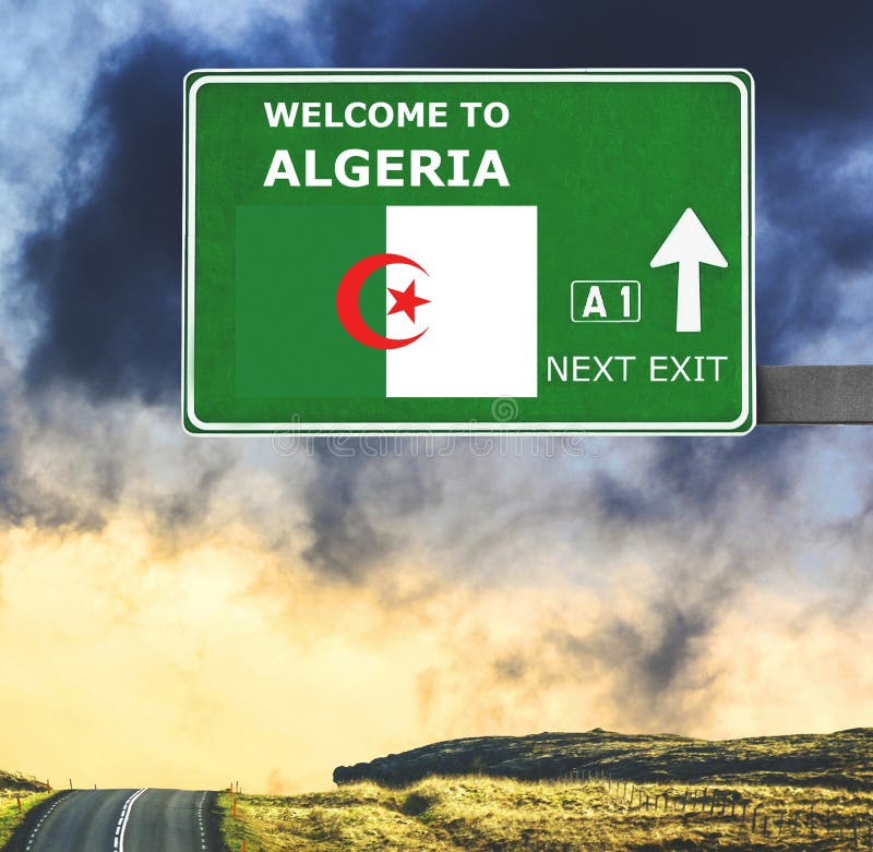 Algeria Road Sign Against Clear Blue Sky Stock Photo - Image of guide ...