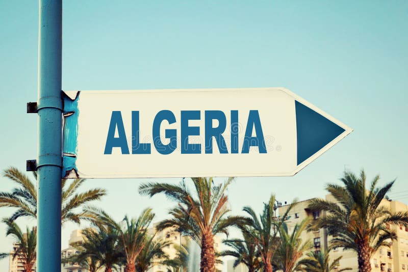 Algeria Road Sign stock image. Image of palm, greeting - 73986253