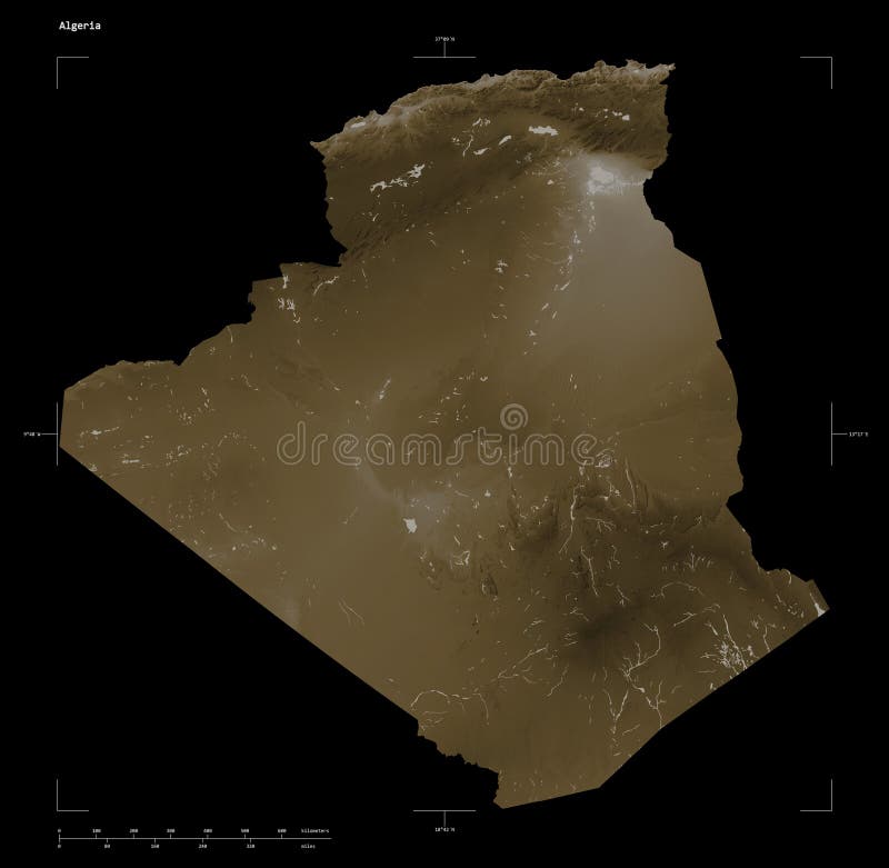 Algeria Shape on Black. Sepia Stock Illustration - Illustration of ...