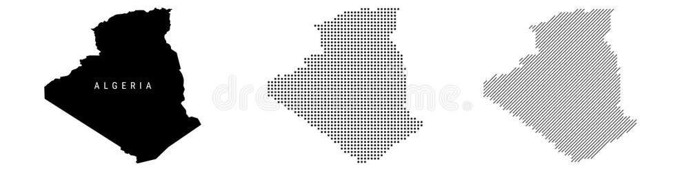 Algeria Silhouette Map and Two Patterns of Dots and Slanted Lines. Flat ...