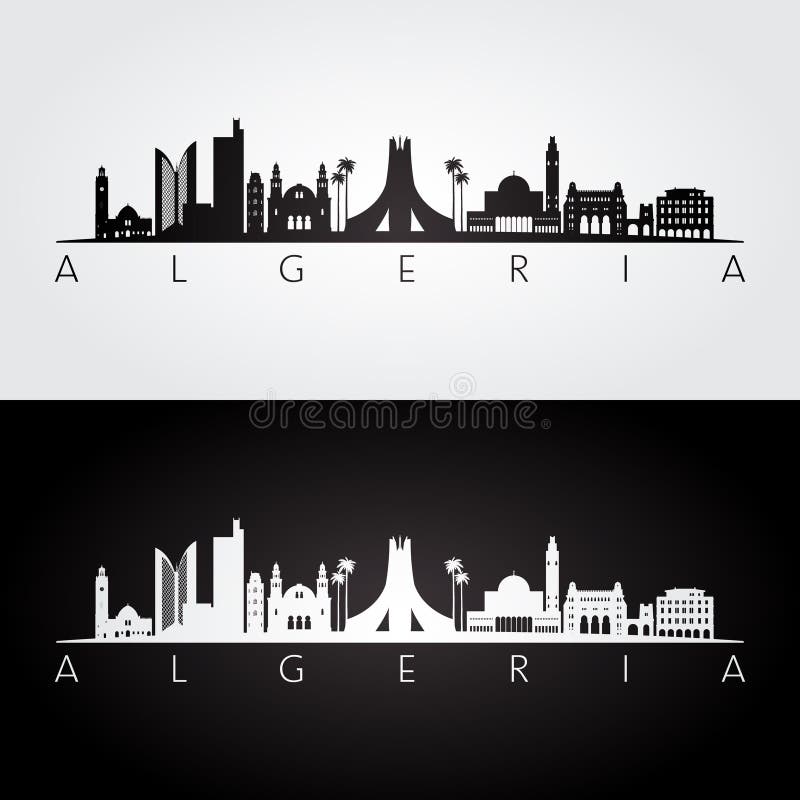 Algeria Skyline and Landmarks Silhouette Stock Vector - Illustration of ...