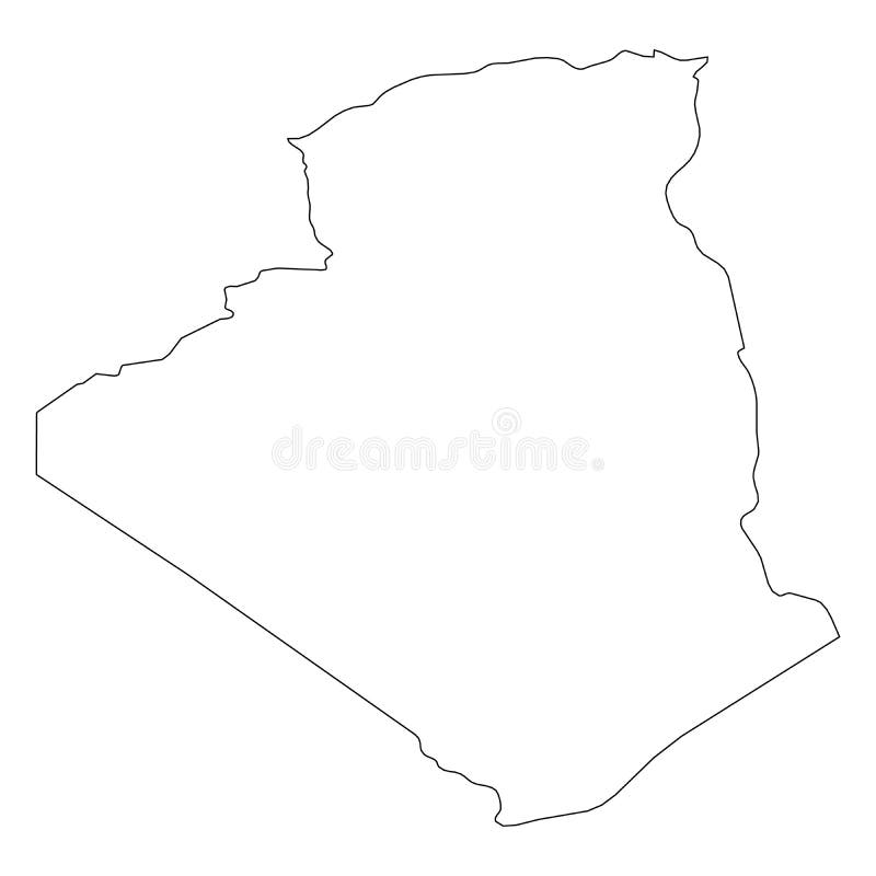 Algeria - Solid Black Outline Border Map of Country Area. Simple Flat ...