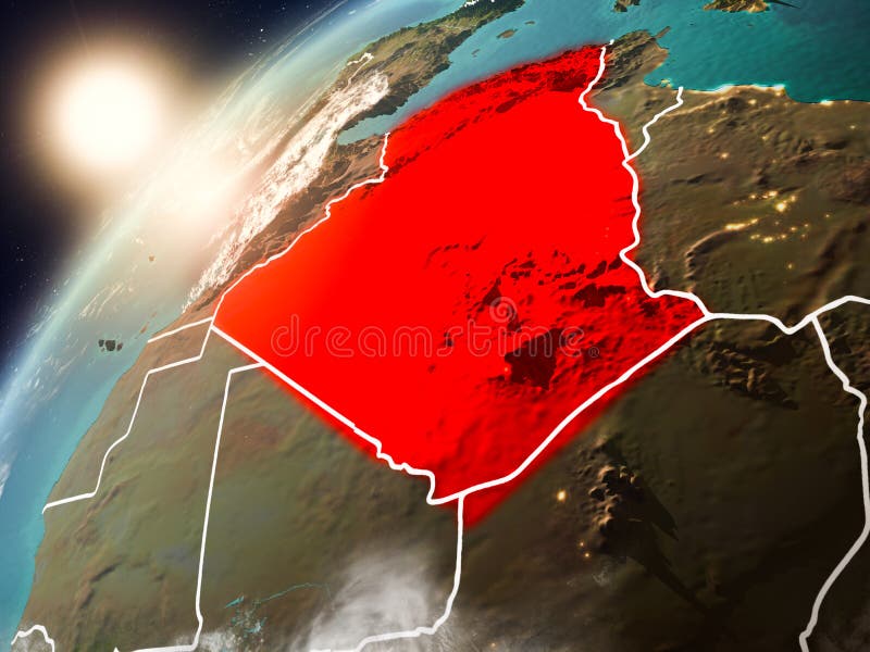 Algeria on Planet Earth in Sunset Stock Illustration - Illustration of ...