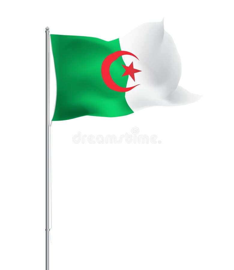 Algerian Flag Waving on Pole.Isolated National Flag of Algeria Stock ...